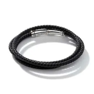 John Hardy Sterling Silver And Braided Leather Triple Wrap Bracelet