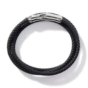 John Hardy Sterling Silver And Braided Leather Triple Wrap Bracelet