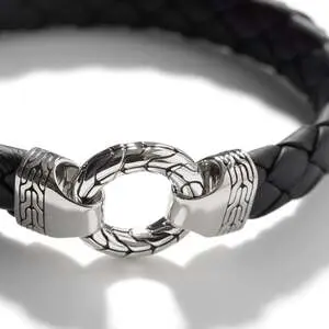 John Hardy Sterling Braided Leather Bracelet