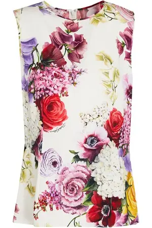Dolce & Gabbana Floralprint Silkblend Top - Ivory
