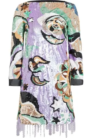 Emilio Pucci Fringed Sequined Tulle Mini Dress - Lilac