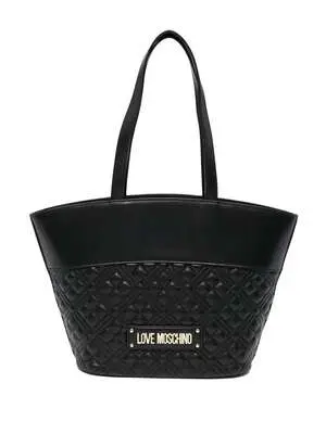 Moschino Quilted Embossed-logo Tote Bag - Black