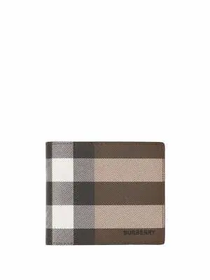 Burberry Check And Leather Bifold Wallet - Brown