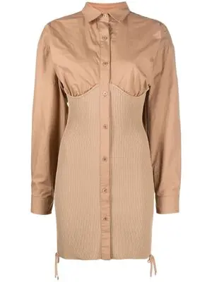 ANDREĀDAMO Ribbed Mini Shirt Dress - Neutrals