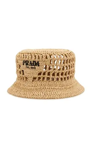 Prada Raffia Bucket Hat - Neutral