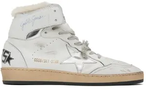 GOLDEN GOOSE Golden Goose White Sky-Star High-Top Sneakers White/silver