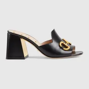 Gucci Slide Sandal With Horsebit, Black, Leather Black