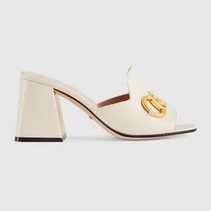 Gucci Slide Sandal With Horsebit, Black, Leather White