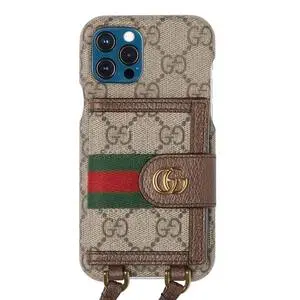 GUCCI GGキャンバス iPhone12ケース Gucci GG Supreme Canvas Phone Case with Card Holder for iPhone 12