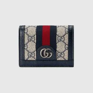 Gucci Ophidia Card Case Wallet, White, Gg Canvas Blue