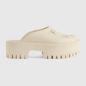 Gucci Platform Sandal With Perforated G Rubber - White