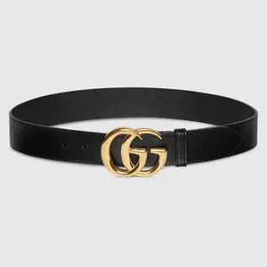 Gucci Gg Marmont Wide Belt With Shiny Buckle - Black
