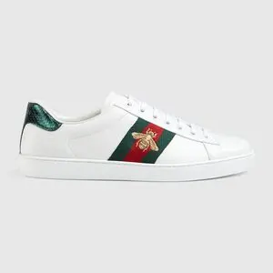 Gucci Ace Leather Sneakers With Bee Embroidery - White