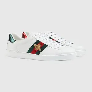 Gucci Ace Leather Sneakers With Bee Embroidery - White