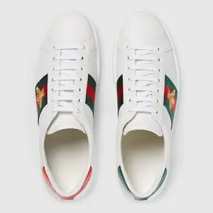 Gucci Ace Leather Sneakers With Bee Embroidery - White