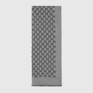 Gucci Double Jacquard Gg Wool Scarf Wool - Grey