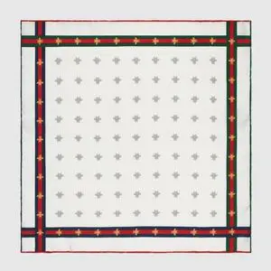 Gucci Bee Pattern Silk Pocket Square - White