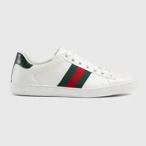 Gucci Ace Leather Sneaker, White, Precious White-12