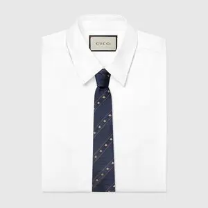 Gucci Bee And Web Silk Jacquard Tie - Blue