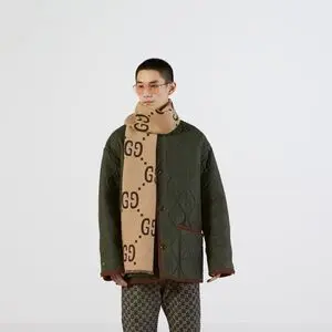Gucci Gg Jacquard Wool Silk Scarf - Beige