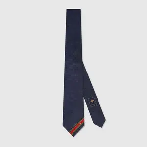 Gucci Silk Tie With Interlocking G Web Detail, Blue, Silk Blue