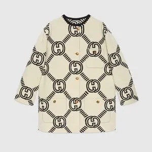 Gucci Reversible Interlocking G Wool Cardigan, Size S, White, Ready-to-wear Black