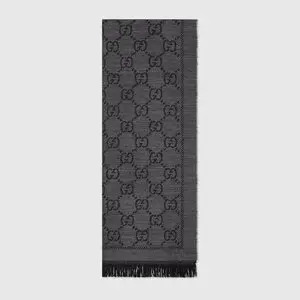Gucci Gg Wool Scarf, Grey Grey