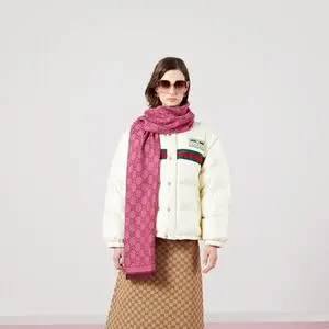 Gucci Gg Jacquard Pattern Knitted Scarf Wool