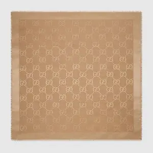 Gucci Gg Jacquard Silk Wool Shawl - Beige