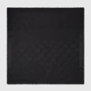 Gucci Gg Jacquard Silk Wool Shawl - Black