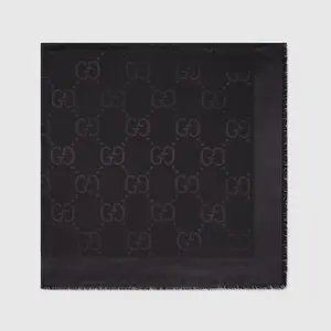 Gucci Gg Jacquard Silk Wool Shawl - Black
