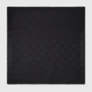 Gucci Gg Jacquard Silk Wool Shawl - Black