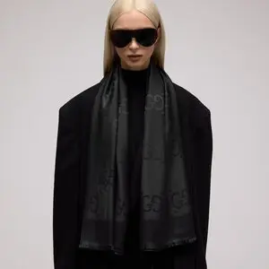 Gucci Gg Jacquard Silk Wool Shawl