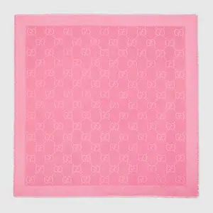 Gucci Gg Jacquard Silk Wool Shawl, Black Pink
