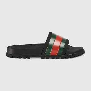 Gucci Web Rubber Slide Sandal - Green