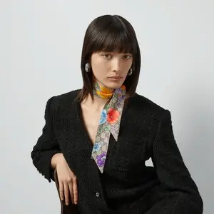 Gucci Gg Flora Print Silk Ribbon Silk
