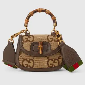 Gucci Gucci Bamboo 1947 Jumbo GG Mini Bag Camel And Ebony Canvas