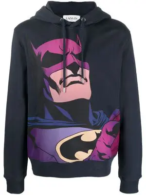 LANVIN Batman-print Cotton Hoodie - Blue