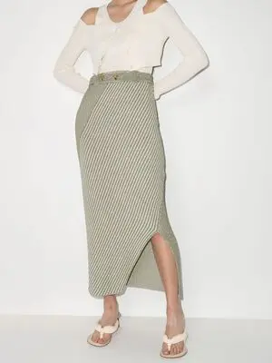 AERON Asymmetric Knitted Striped Skirt - Green