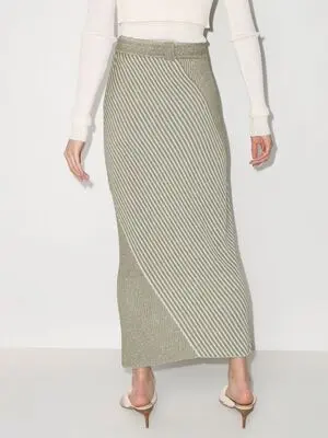 AERON Asymmetric Knitted Striped Skirt - Green