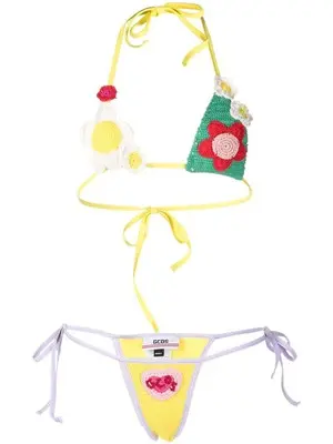 Gcds Crochet-knit Triangle Bikini - Yellow