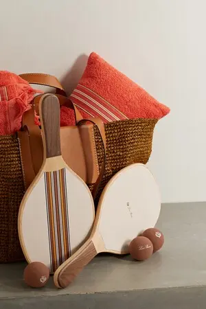 Loro Piana The Suitcase Stripe Wood And Leather Paddleball Set