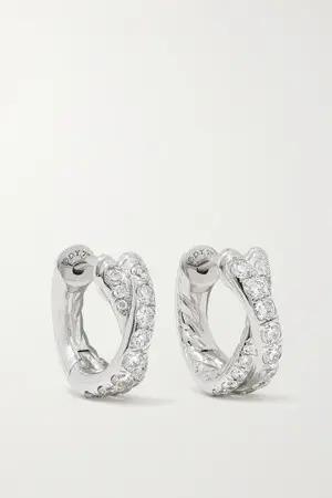 David Yurman Crossover Diamond Hoop Earrings - Silver