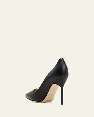 Manolo Blahnik Lambskin Leather Stiletto Pumps - Black