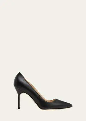 Manolo Blahnik Lambskin Leather Stiletto Pumps Blck0015