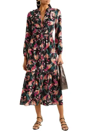 Saloni Venyx Ginny Printed Silk Crepe De Chine Midi Dress