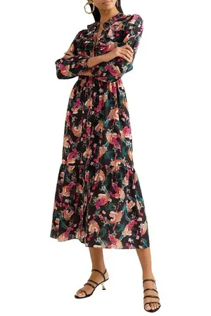 Saloni Venyx Ginny Printed Silk Crepe De Chine Midi Dress