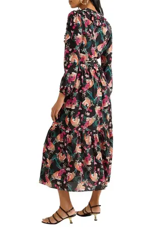 Saloni Venyx Ginny Printed Silk Crepe De Chine Midi Dress
