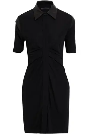 Helmut Lang Pleated Leathertrimmed Cady Mini Dress - Black