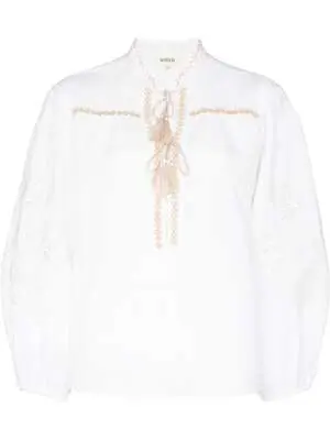 BOTEH La Choza Embroidered Blouse With Tassel Detail - White